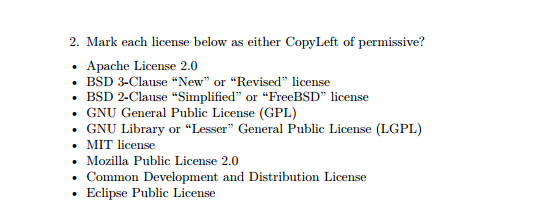 Solved Part 2 Open-Source Licensing 1. What is the | Chegg.com