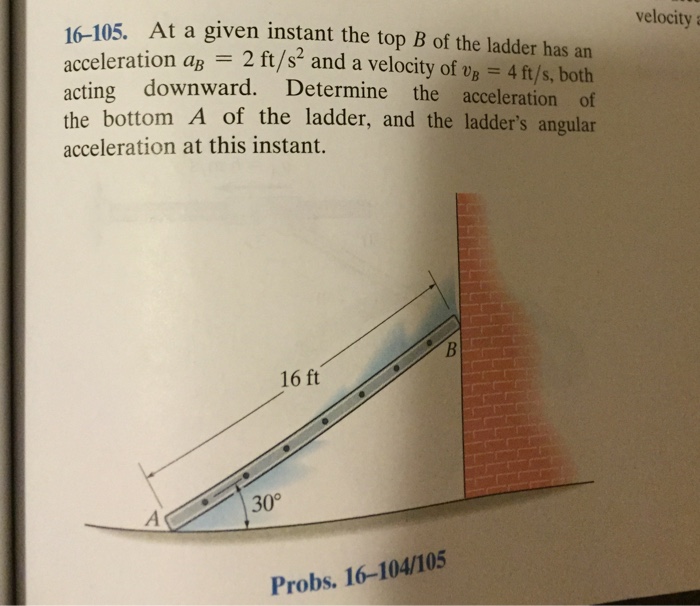 Solved At a given instant the top B of the ladder has an | Chegg.com