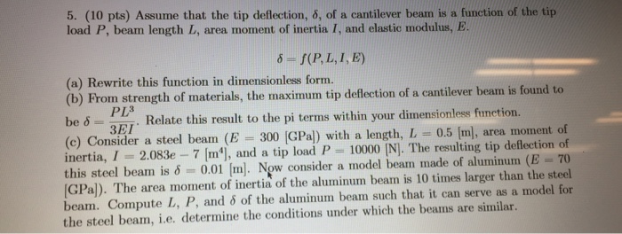 Solved Assume that the tip deflection, delta, of a | Chegg.com