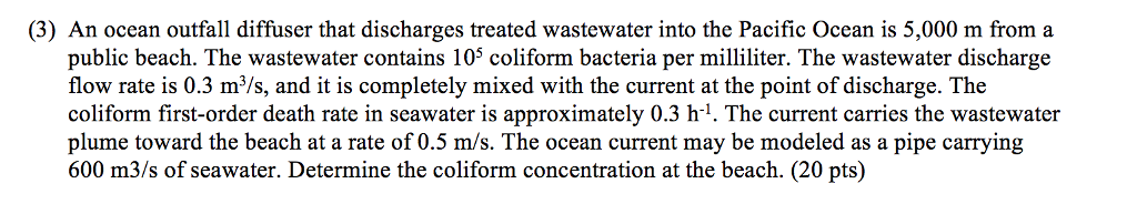 Solved (3) An ocean outfall diffuser that discharges treated | Chegg.com