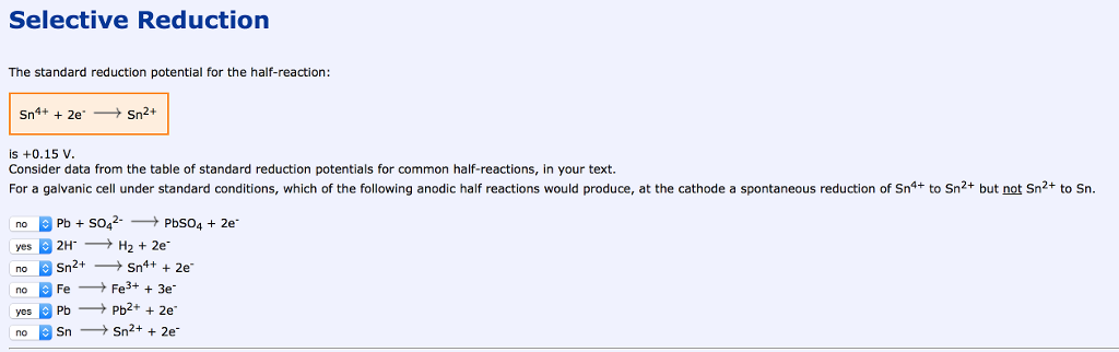 Solved Selective Reduction The standard reduction potential | Chegg.com