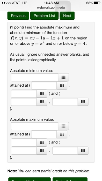 Solved Find the absolute maximum and absolute minimum of the | Chegg.com
