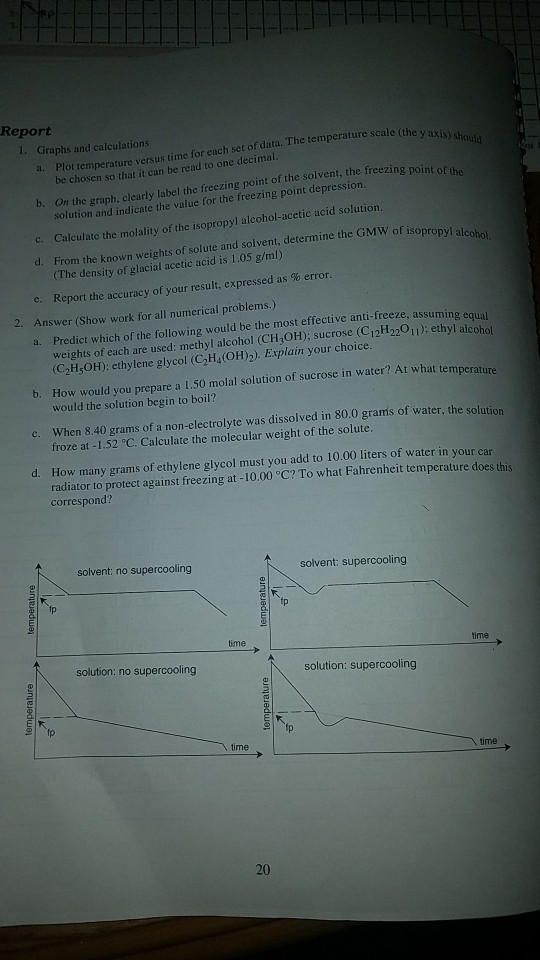 Solved Report 1. Graphs and calculations a. Plot temperature | Chegg.com