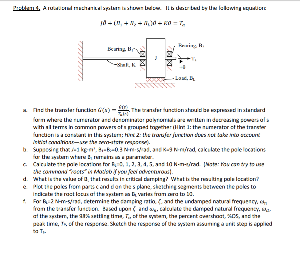 Problem 4. A rotational mechanical system is shown | Chegg.com