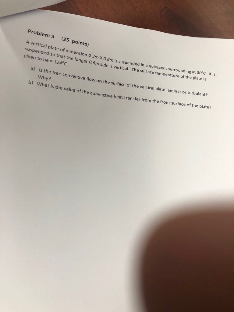 Solved Problem 5 (25 points) A vertical plate of dimension | Chegg.com