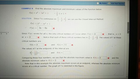 Solved Find the absolute maximum and minimum values of the | Chegg.com