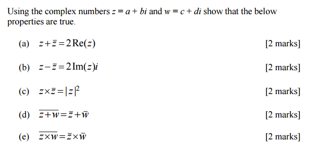 Solved Using the complex numbers z = a + bi and w = c + di | Chegg.com