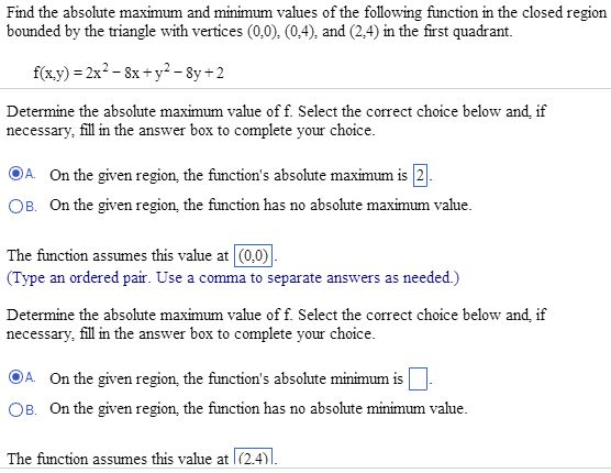 Solved Find The Absolute Maximum And Minimum Values Of The 