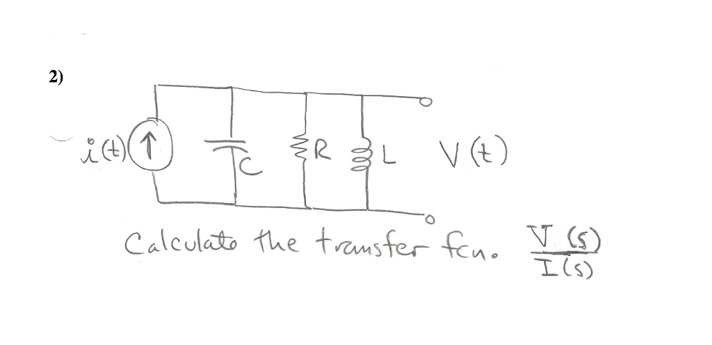 Solved Calculate the transfer fcn. V (s)/I (s) | Chegg.com