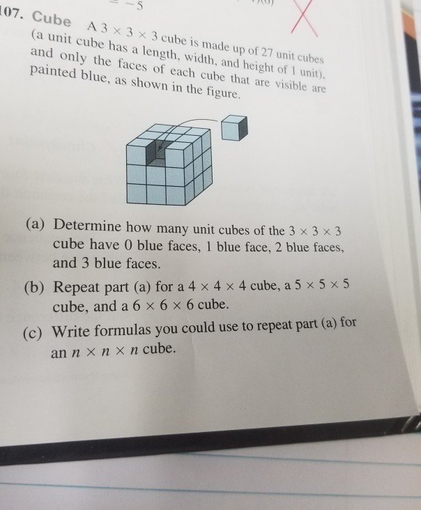 Solved 107. Cube A 3 × 3 × 3 cube is maide up of 27 unit | Chegg.com