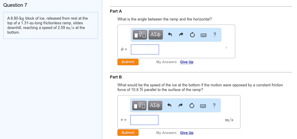 Solved A 8.80-kg block of ice, released from rest at the top | Chegg.com