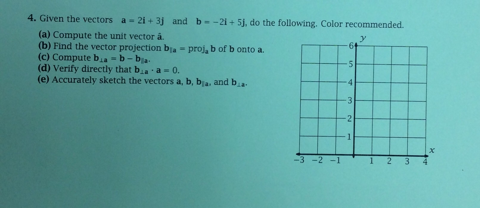 Solved 4. Given the vectors a = 2i + 3j and b = -2i + 5j, do | Chegg.com