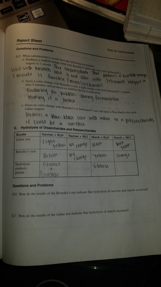 Solved Tests tor Carbohydrates Report Sheet Q.8 Indicate | Chegg.com Solved Tests tor Carbohydrates Report Sheet Q.8 Indicate | Chegg.com