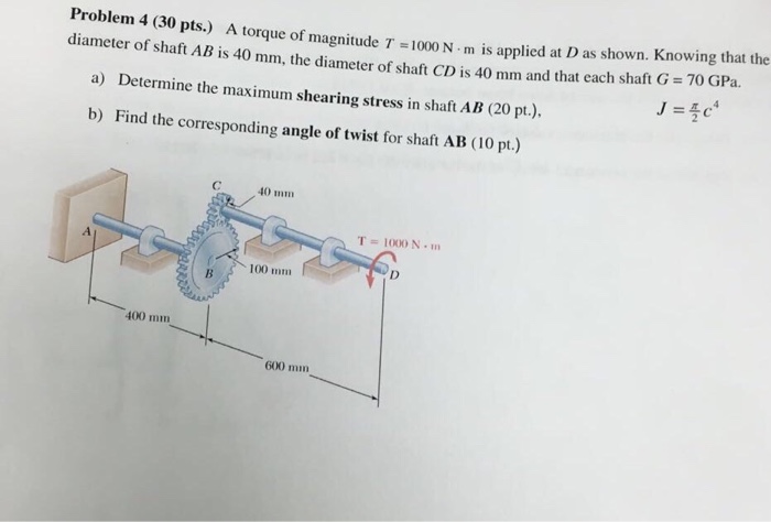 Solved A torque of magnitude T = 1000 N. m is applied at d) | Chegg.com
