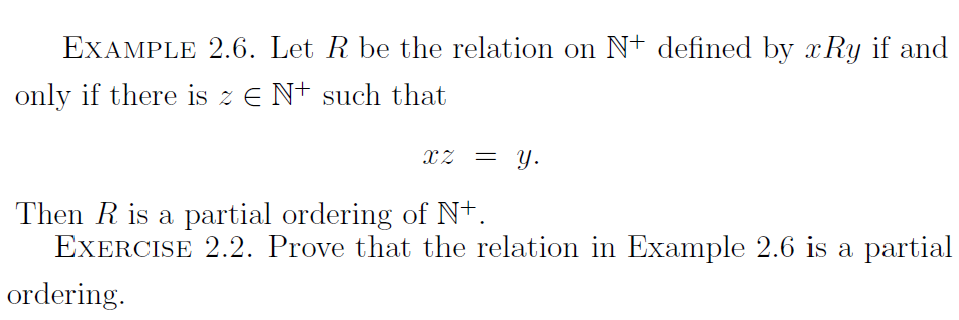 Solved ExAMPLE 2.6. Let R be the relation on N+ defined by | Chegg.com