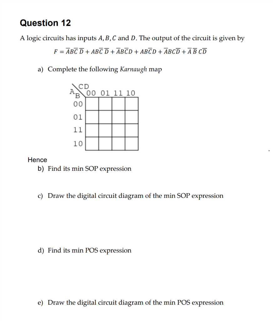 Solved A logic circuits has inputs A, B, C and D. The output | Chegg.com
