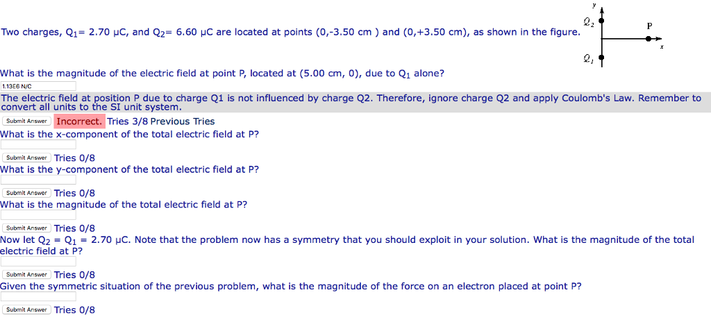 Solved Two charges, Q1= 2.70 μ0, and Q2= 6.60 uc are located | Chegg.com