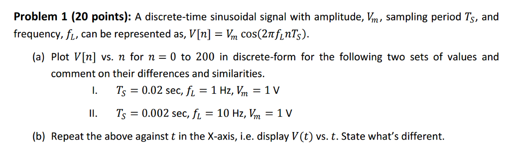 Solved A discrete-time sinusoidal signal with amplitude, | Chegg.com
