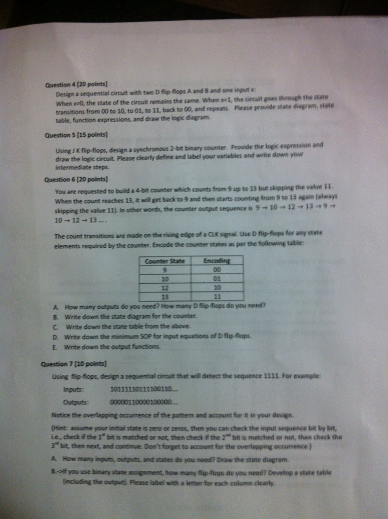 Solved Question 4 [20 points) Design a sequential circuit | Chegg.com