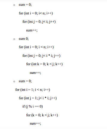 Solved For each of the following code fragments, give an | Chegg.com