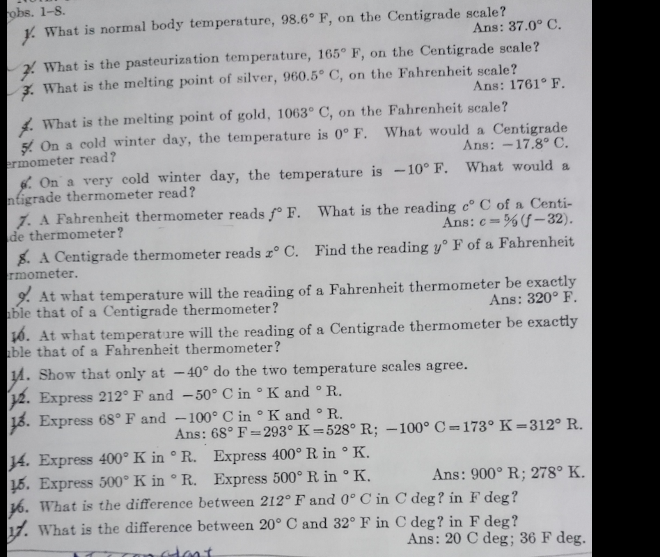 Solved bs. 1-8. K What is normal body temperature, 98.6° F, | Chegg.com