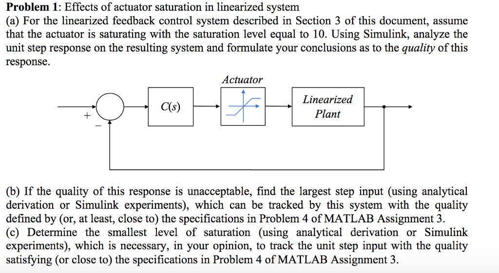 Problem 1 Effects Of Actuator Saturation In