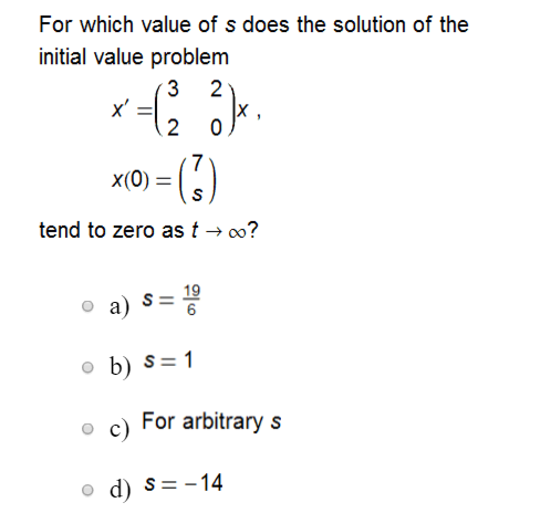 Solved For which value of s does the solution of the initial | Chegg.com