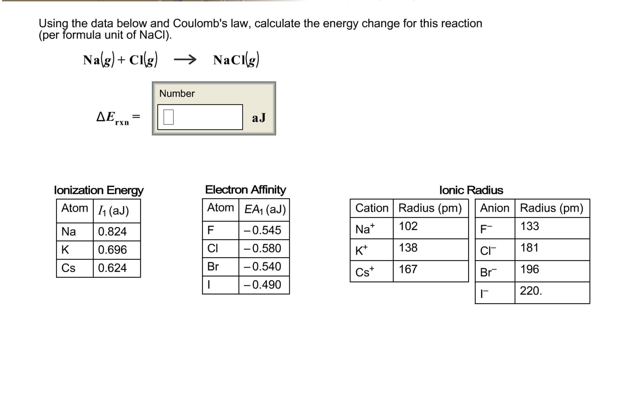 Solved Using the data below and Coulomb's law, calculate the | Chegg.com