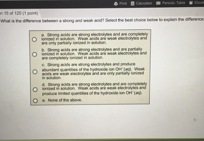 Solved what is the difference between a strong and weak acid | Chegg.com
