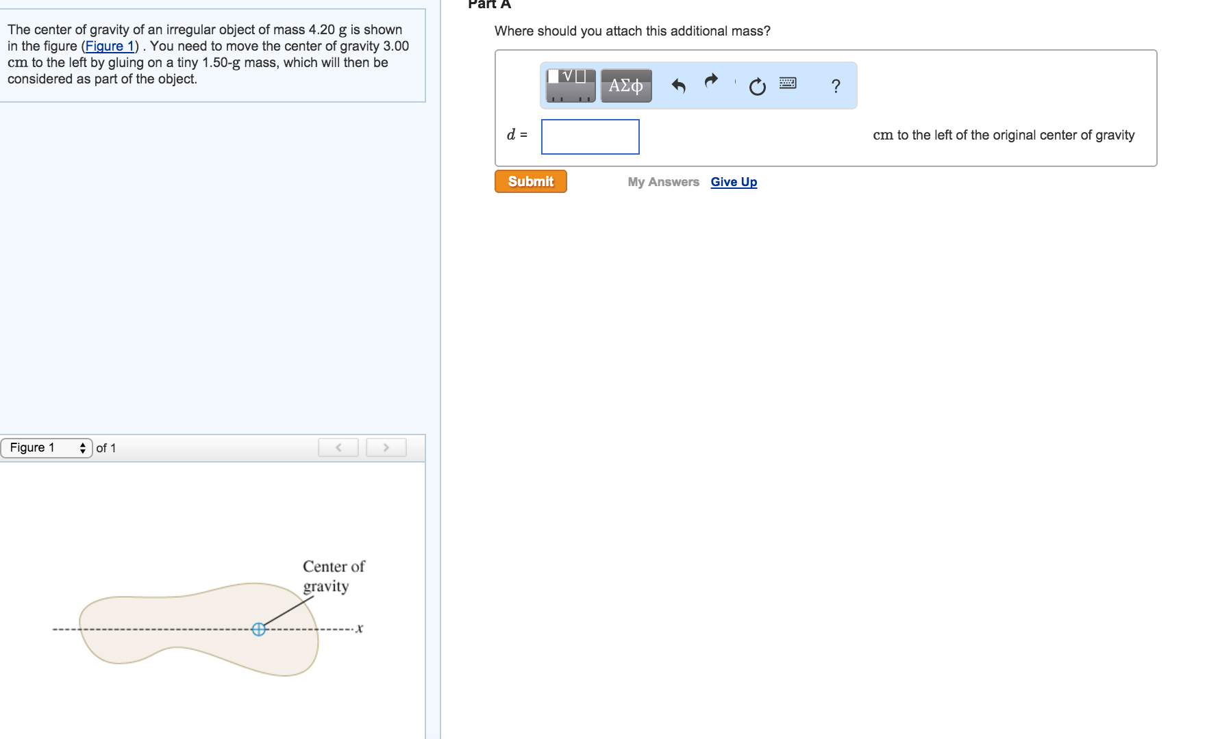 Solved The center of gravity of an irregular object of mass | Chegg.com