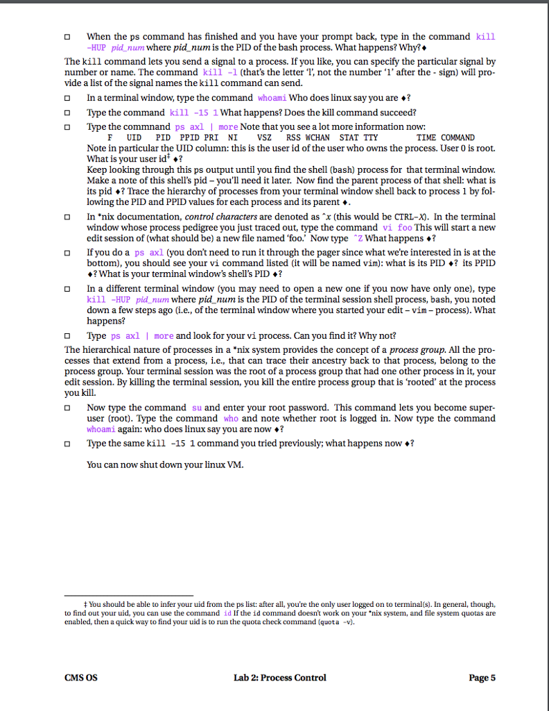 Lab 2: Process Control A brief note about type | Chegg.com