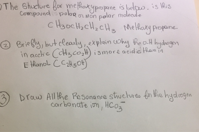 Solved The structure for methoxypropane is below, is this | Chegg.com