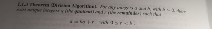 Solved Theorem (Division Algorithm). For any integers a and | Chegg.com