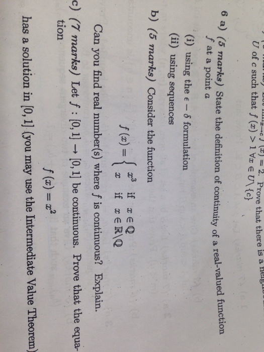 Solved State the definition of continuity of a real-valued | Chegg.com