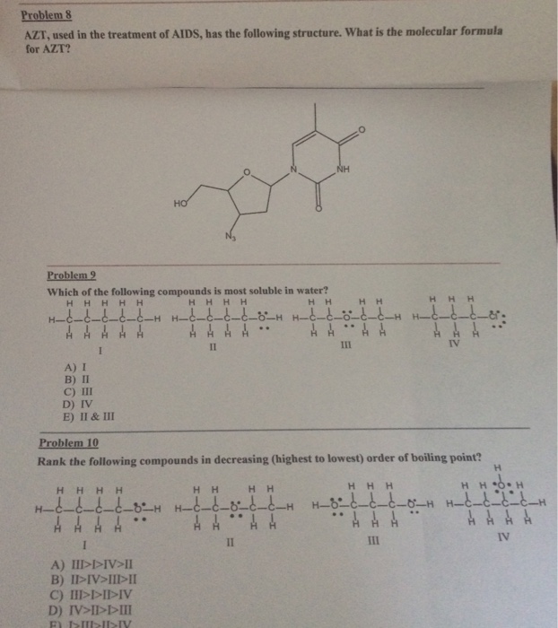 Solved AZT, used in the treatment of AIDS, has the following | Chegg.com