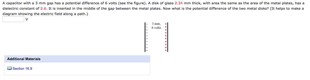Solved A capacitor with a 3 mm gap has a potential | Chegg.com