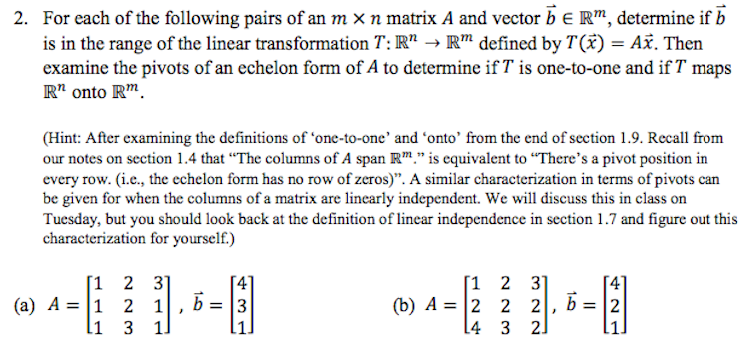 Solved For each of the following pairs of an m x n matrix A | Chegg.com