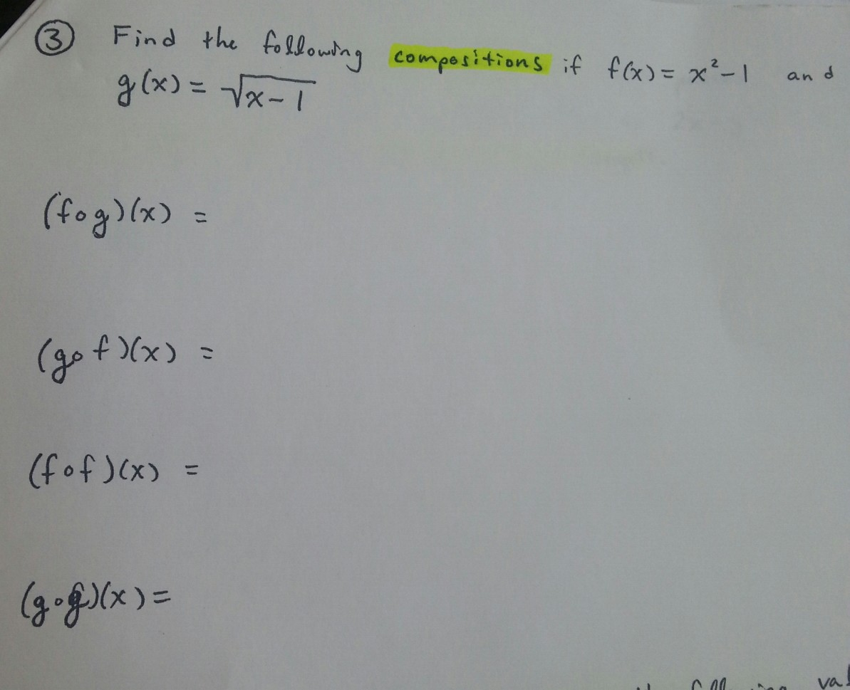 Solved 3. Find the following composition if f(x)=x^2-1 and | Chegg.com