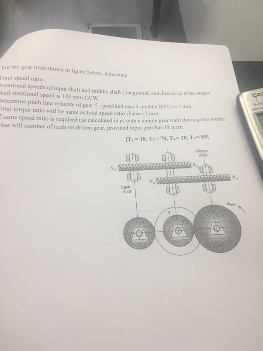Solved For the gear train shown in figure below. determine | Chegg.com
