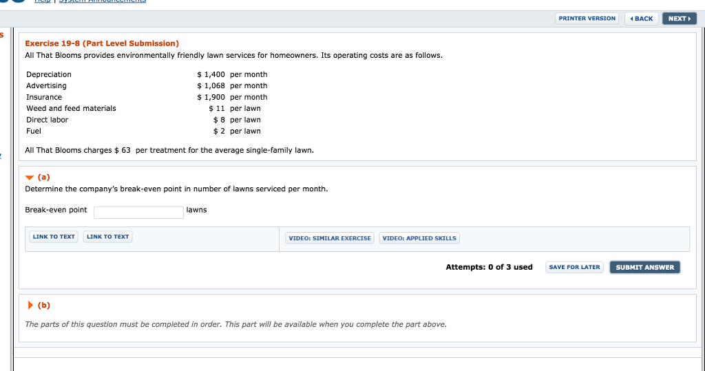 Solved PRINTER VERSION BACK NEXT Exercise 19-8 (Part Level | Chegg.com