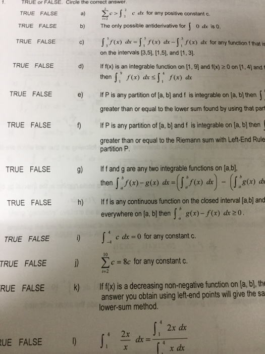 Solved TRUE or FALSE. Circle the correct answer. >f; | Chegg.com