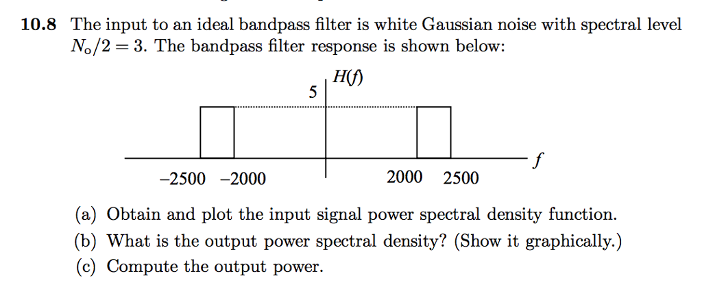 Solved The input to an ideal bandpass filter is white | Chegg.com Solved The input to an ideal bandpass filter is white | Chegg.com