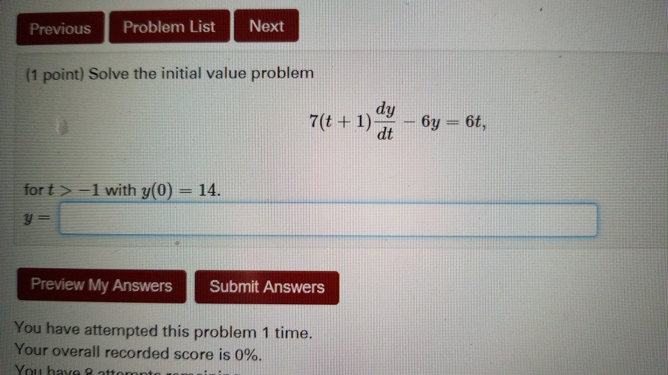 Solved Previous Problem Listnext 1 Point Solve The Initial 