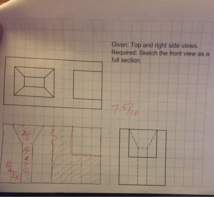 Solved Given: Top and right side views. Required: Sketch | Chegg.com