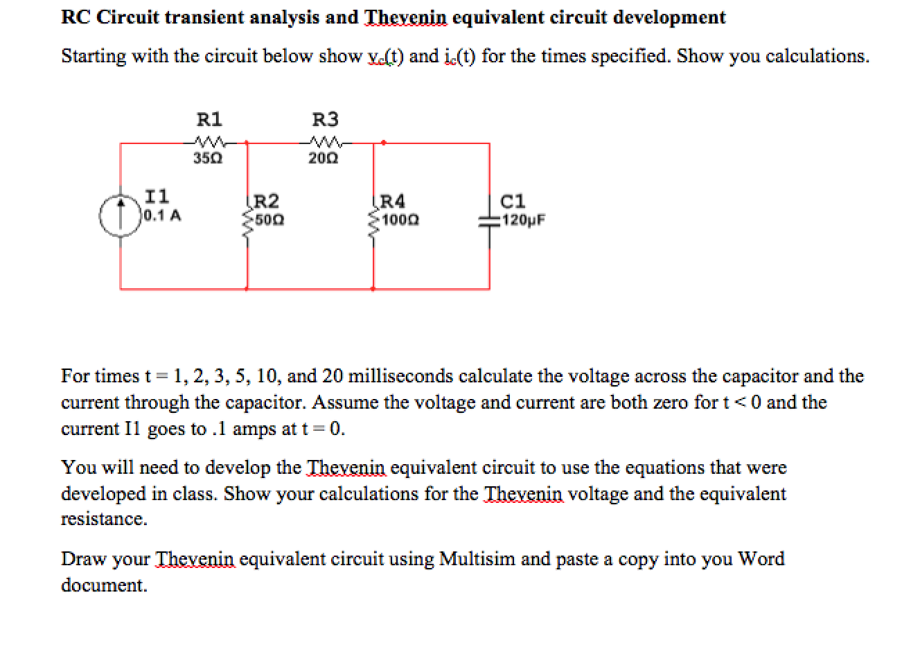 Solved RC Circuit transient analysis and Thevenin equivalent | Chegg.com