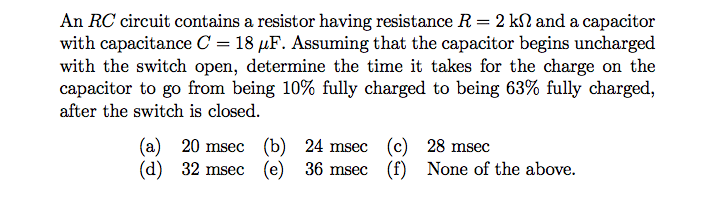 Solved An RC circuit contains a resistor having resistance R | Chegg.com