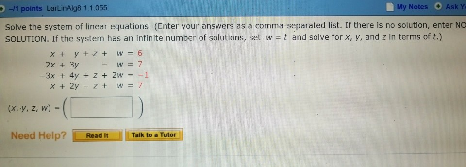 Solved Solve the system of linear equations. (Enter your | Chegg.com