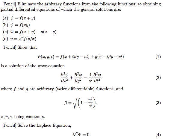 Solved Pencil Eliminate the arbitrary functions from the | Chegg.com