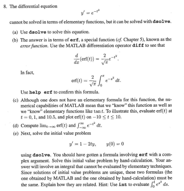 Solved The Differential Equation Y E T2 Cannot Be 