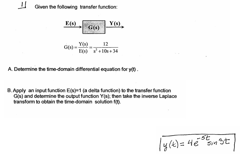 Solved Given the following transfer function: Y (s) G(s) = | Chegg.com